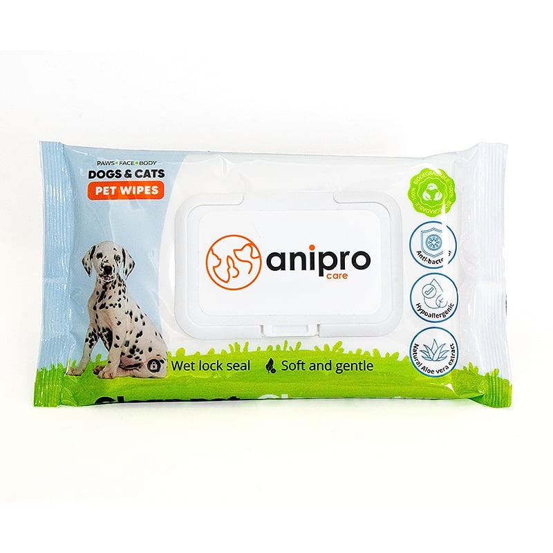 anipro антибактериални биоразградими хигиенни кърпички, 40 бр, 15x20 см ...