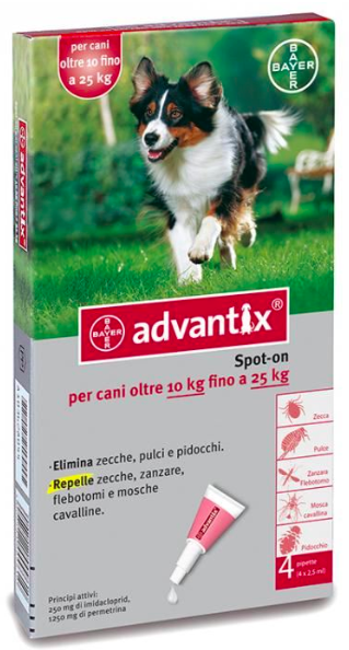 【АДВАНТИКС】Bayer Advantix за кучета от 10 до 25 кг, 4 противопаразитни ...