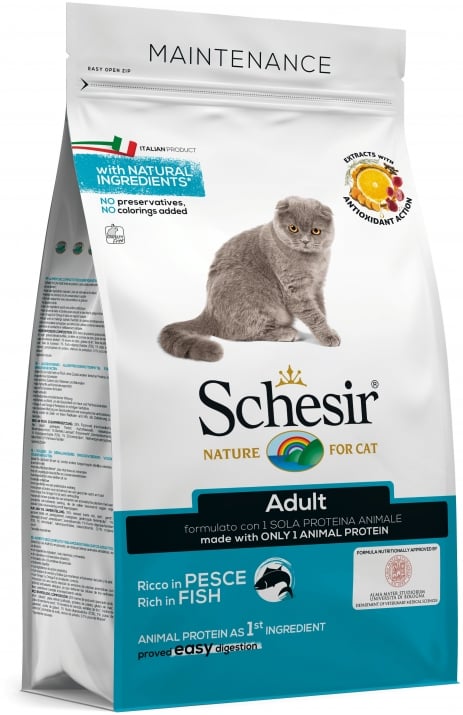 Schesir Adult Maintenance Fish - суха храна за котки, с риба и един източник на протеин ...